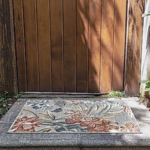 Water Resistant Modern 2x3 Indoor Outdoor Patio Rug | Floral, Small Outdoor Rugs for Patios, Deck, Porch, Entryway | Outside Area Rug | 1'11'' x 3'