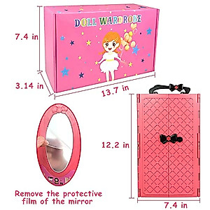 84 Pack Doll Clothes and Accessories with Doll Closet for 11.5 Inch Doll Fashion Design Kit Girl Doll Dress Up Including Wedding Dress Fashion Dress Outfits Tops and Pants Shoes Hangers Bags Necklaces