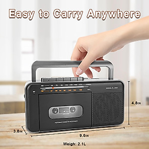 Portable Cassette Tape Player and Recorder with AM FM Radio, LED Power Indicator, Handheld, Loud Speaker,Microphone,3.5mm Earphone Jack,Powered by AC or C Batteries for Gift,Home