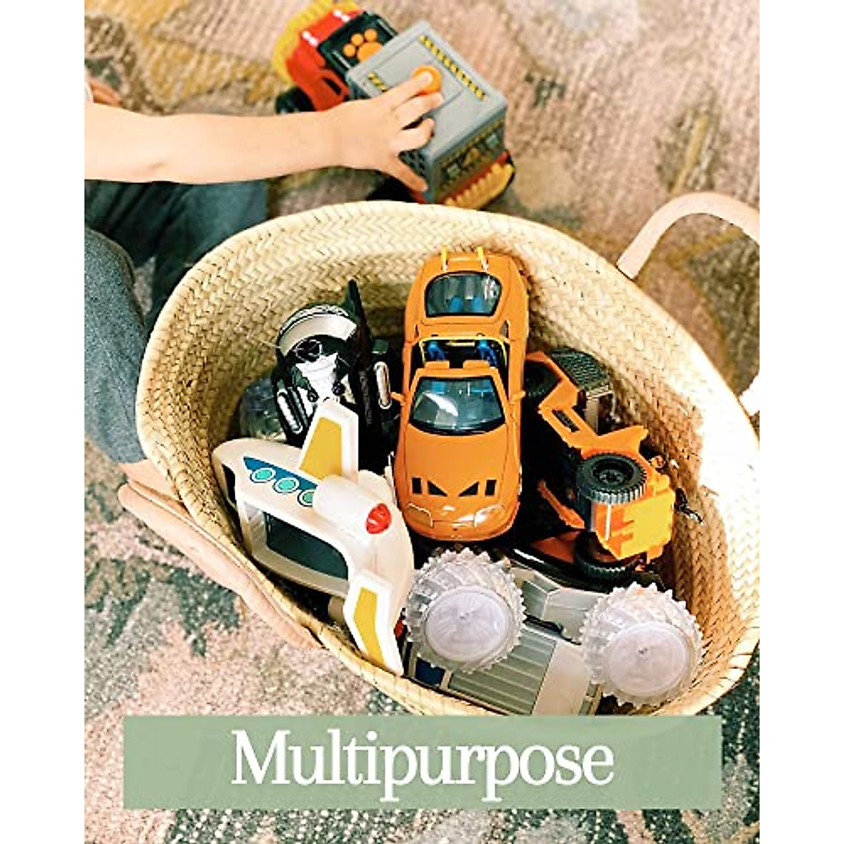 French Market Basket Bag | Handmade Moroccan Seagrass Baskets | Wicker Basket for Beach, Laundry, Toy, Blanket, Storage, Baby, or Picnic, Premium Bundles (Small, Medium, Large, XL) by purifyou