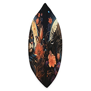 Black Cat Staring Full Moon Flowers Celestial Stars Floral Throw Pillow