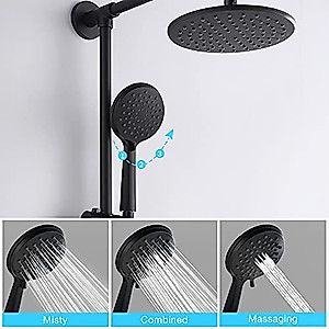 SOKA 9 Inch Rain Shower Head with Handheld Shower Head Bathroom Rain Shower System Dual Shower Combo 3-Setting Handheld Sprayer with Shower Hose Bathroom Shower Faucet Set with Slide Bar Matte Black