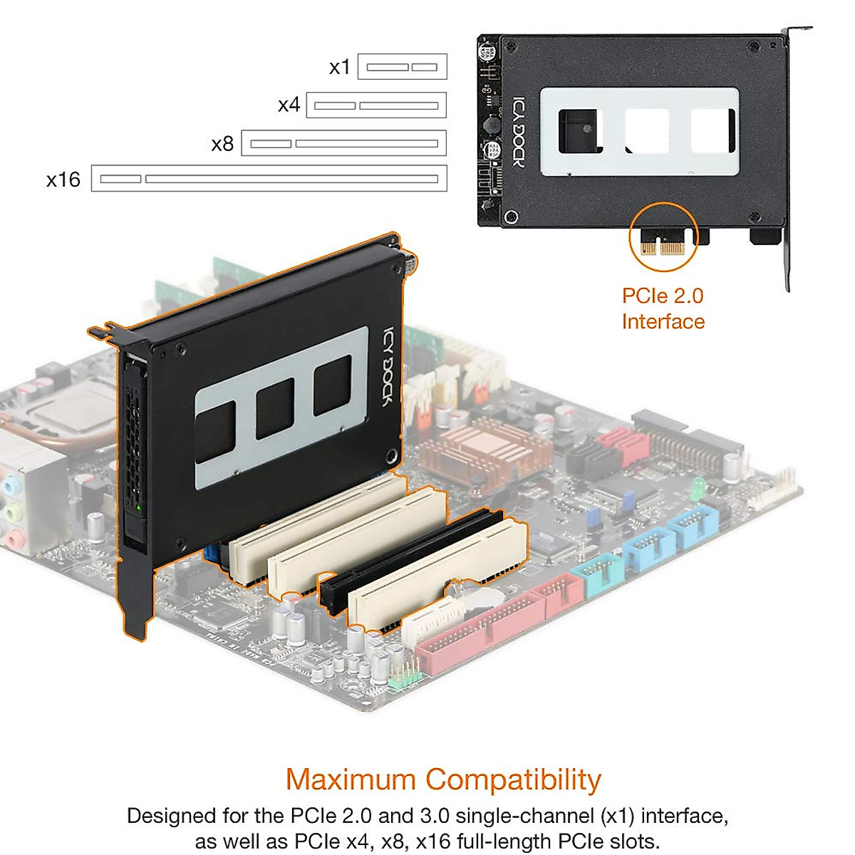 ICY DOCK 2.5 inch SATA SSD Removable Hard Drive Bay Adapter for PCIe Expansion Card Slot | ToughArmor MB839SP-B