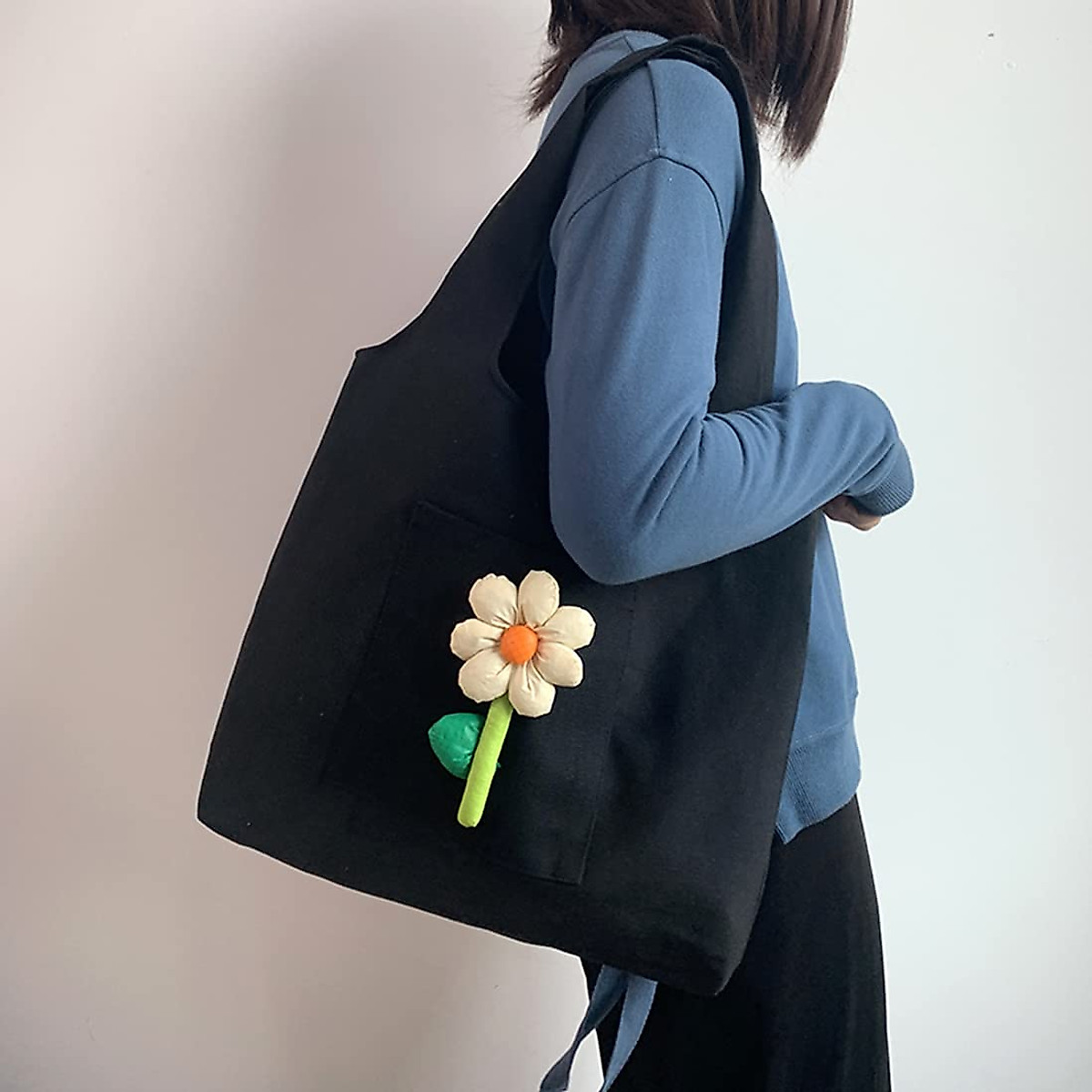 Women's Tote Purse Large Handbag Canvas Shoulder Bag Portable Shopping Purse (Dark Green)