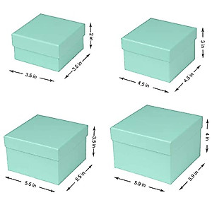 Square Gift Boxes with Lids Set of 4 Teal Green Gift Box Assorted Sizes Nesting Gift Boxes for Presents Birthday Bridesmaid Wedding Valentines Christmas Party Favor Boxes