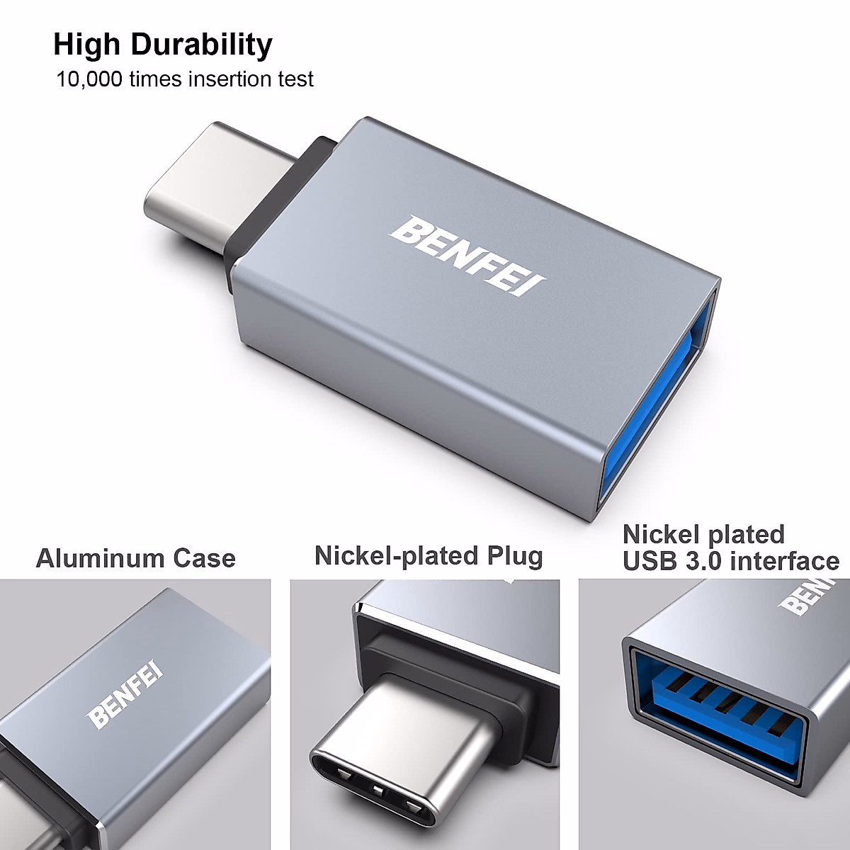 BENFEI USB C to USB 3.0 Adapter, 3 Pack USB C to A Male to Female Adapter Compatible with iPhone 15 Pro/Max, MacBook Pro/Air 2023, iPad Pro, iMac, S23, XPS 17, Surface Book 3 and More - Gray