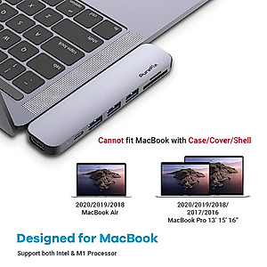PureFix Mac USB C Hub, Thunderbolt 3 to USB C Multiport Adapter for MacBook Pro 16 15 13 inch & MacBook Air, 7-in-2 Dongle with 4K HDMI, 100W PD, 3 USB 3.0 Data Ports, SD & MicroSD Card Reader