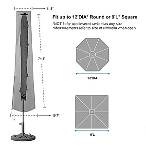 OKPOW Umbrella Cover 420D Oxford Fabric Patio Umbrella Covers Waterproof with Zip, for 9ft to 12ft Garden Outdoor Umbrella (Khaki)