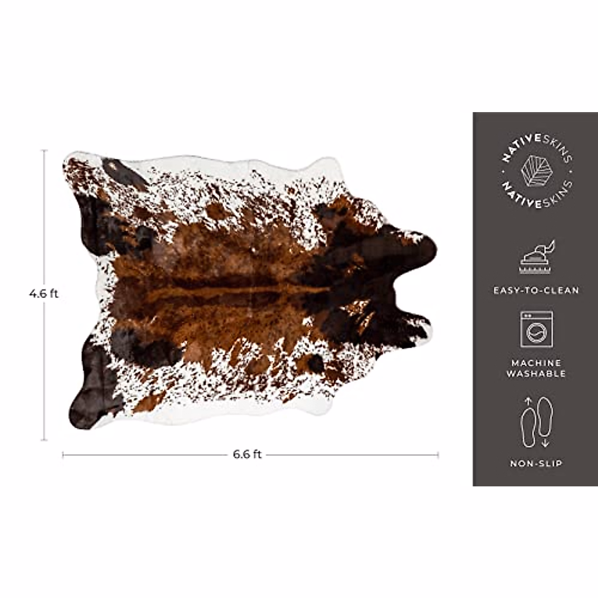 NativeSkins Faux Cowhide Rug (4.6ft x 6.6ft) - Cow Print Area Rug with Faux Suede No-Slip Backing (Brown)