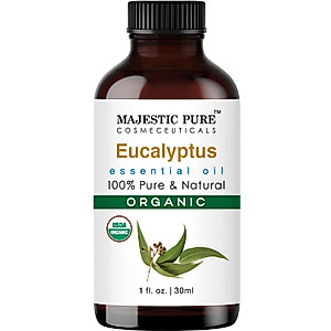 Majestic Pure Eucalyptus USDA Organic Essential Oil | 100% Organic and Premium Quality Oils | Aromatherapy, Skincare, Hair Care, & Household Use | 1 fl. Oz