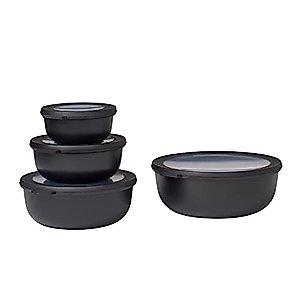 Mepal, Cirqula Set of 4 Multi Food Storage and Serving Bowls with Lids, Food Prep Containers, Shallow, Nordic Black, 1 each (12oz, 25oz, 42oz, 76oz), 1 Set