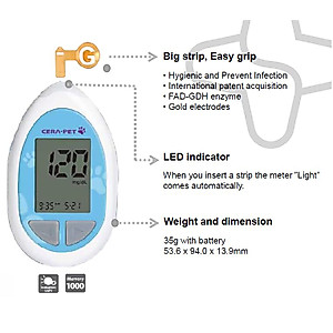 Cera-Pet Pet Blood Glucose Monitoring Kit for Cats & Dogs, Starter Pack, Meter, 25 Strips & Lancets, Lancing Device, Case, Switchable (mg/dL or mmol/L), Pet, Vet Diabetic Supplies