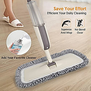 Microfiber Spray Floor Mops for Floor Cleaning - MEXERRIS Microfiber Dust Floor Mop Wet Dry Mop for Laminate Wood Tiles,Hardwood Floor Mop with 3 Reusable Pads 410ML Refillable Bottle and 1 Scrubber