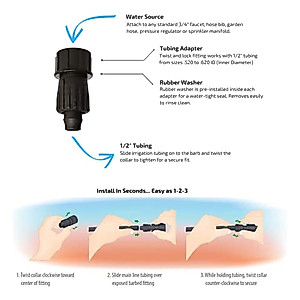 Habitech 3-Pack 1/2 Inch Drip Irrigation Tubing to Faucet/Garden Hose Adapter - Reusable Connector Fittings for Most Rain Bird, Orbit, Dig, Toro 1/2 or 5/8 Tubing x 3/4" FHT
