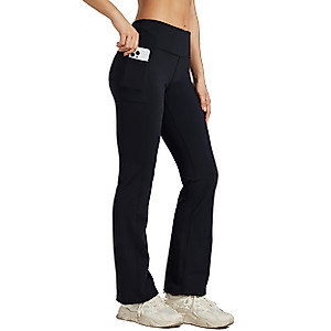 Willit Women's Fleece Lined Pants Yoga Bootcut Thermal Winter Pants High Waisted Flare Leggings Water Resistant Black M