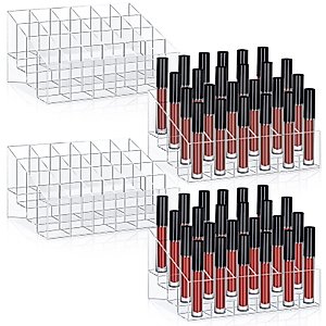 Macarrie 4 Pieces Lipstick Holder Organizer 24 Slot Acrylic Lipstick Makeup Organizer Lipstick Case Display Stand Storage Box for Lipsticks Lipgloss Brushes Cosmetics