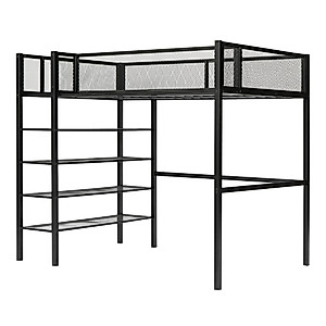 Bellemave Twin Size Metal Loft Bed with 4-Tier Shelves and Storage, Loft Bed with Bookshelf (Black)