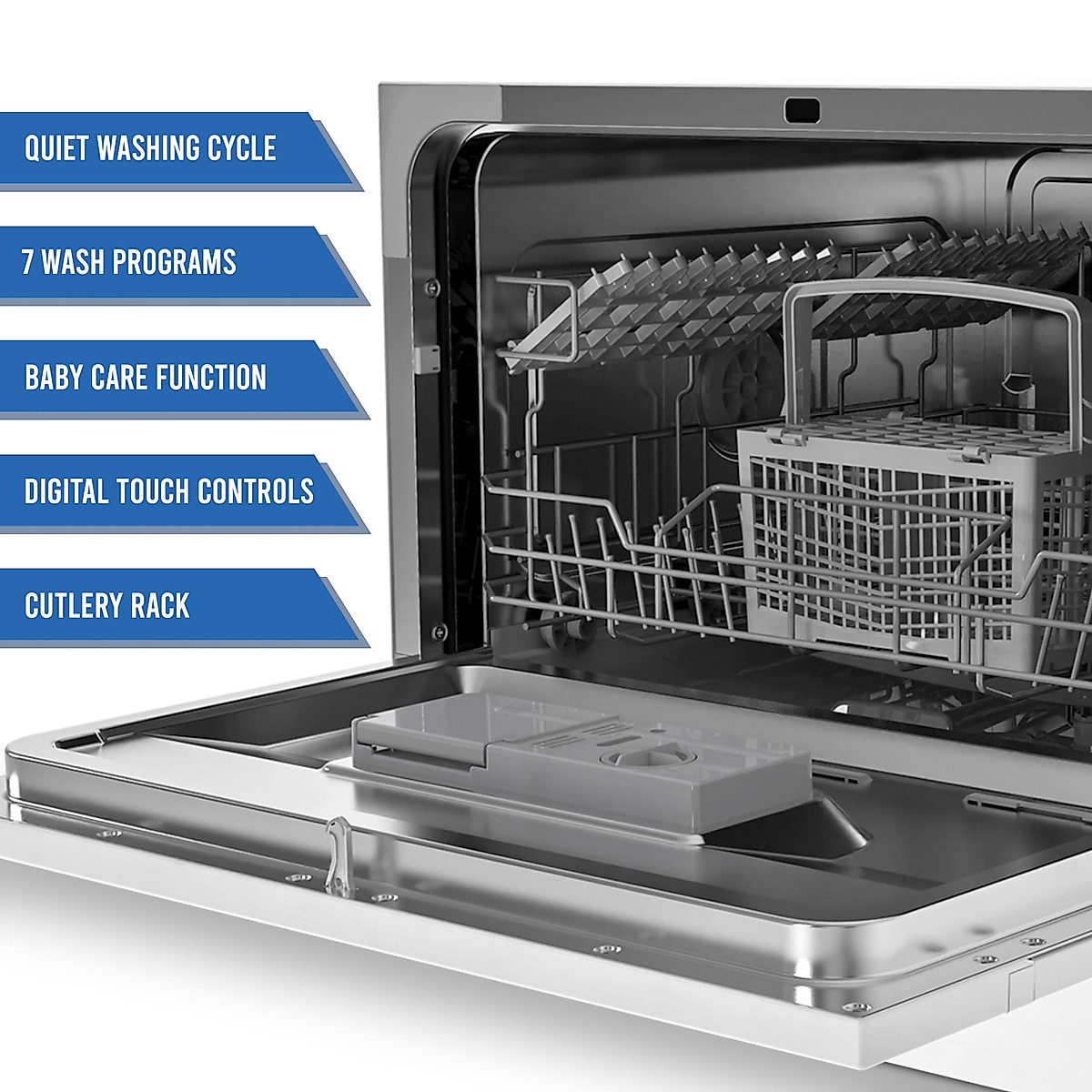 Farberware Compact 6-Place Setting Dishwasher - Portable Mini Countertop Dishwasher with 7 Wash Programs - Perfect for Small Spaces Like Apartment, Dorm, Boat, Camper/RV