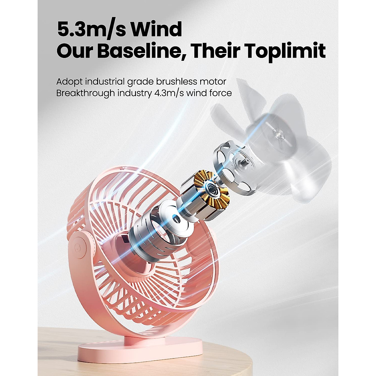 Gaiatop USB Desk Fan, 3 Speeds Powerful Portable Fan, 5.5 Inch Quiet Cooling Mini Fan, 90° Rotate Small Table Fan with 5ft Cable Personal Fan for Desktop Home Office Travel Pink