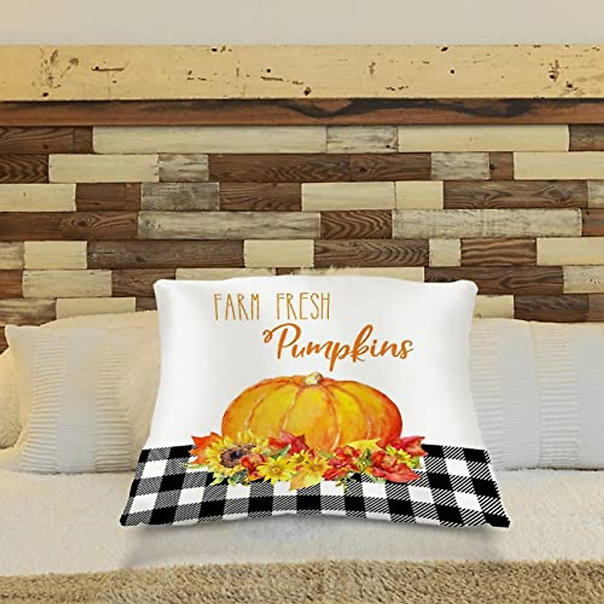 Fall Decor Pumpkins Decorative Pillow Autumn Decorations for Couch Sofa Bedroom Car Living Room Standard Size Satin Rustic Pillow Shams Zippered 18x18