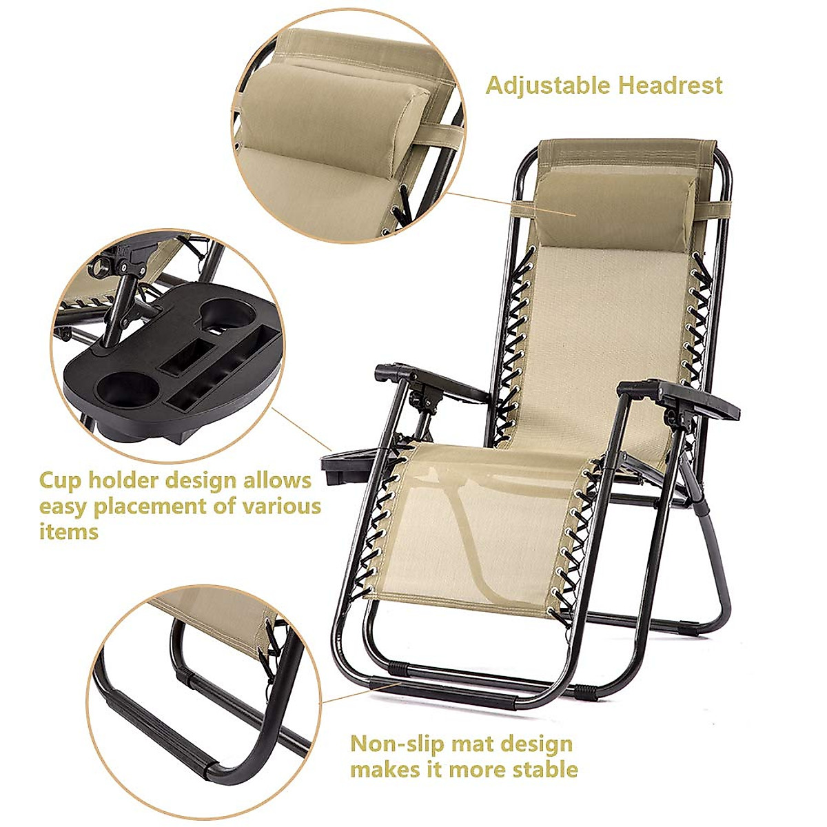 BestMassage Zero Gravity Chair Patio Chairs Lounge Chaise Recliners Folding for Outdoor Yard Bench Pool Side with Pillow and Cup Holder