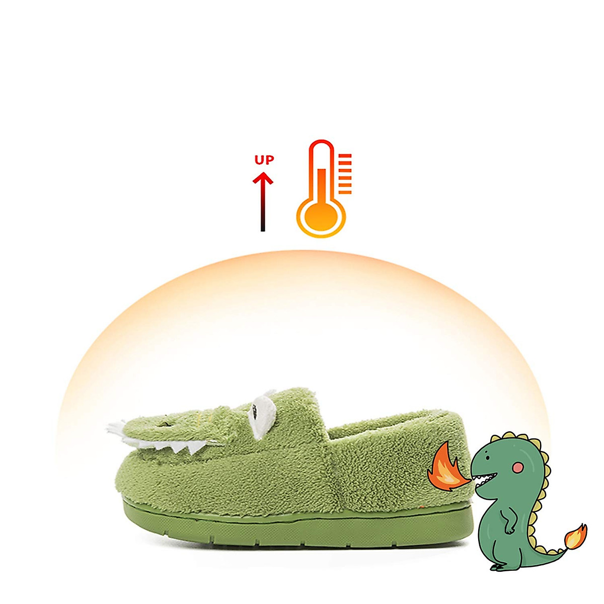JACKSHIBO Girls Boys Home Slippers Warm Dinosaur House Slippers For Toddler Fur Lined Winter Indoor shoes Green 6-6.5 Toddler