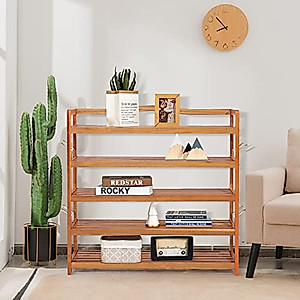 HAPPYGRILL Shoe Rack 5-Tier Entryway Shoe Shelf Acacia Wood Storage Organizer Free Standing Shelves