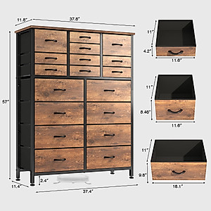 Lulive 18 Drawer Dresser, Tall Dressers for Bedroom, Large Capacity Fabric Dresser & Chest of Drawers for Hallway, Entryway, Closet, Living Room (Rustic Brown)