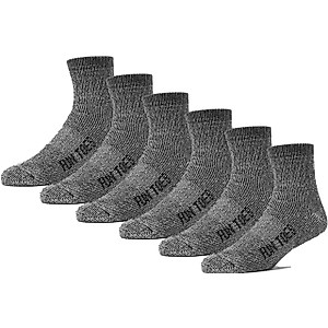 FUN TOES Men's 80% Wool Ankle Socks 6 Pack Strong Arch Support Winter Cushioned Bottom Ideal for Hiking (Gray, Men's 10-13)