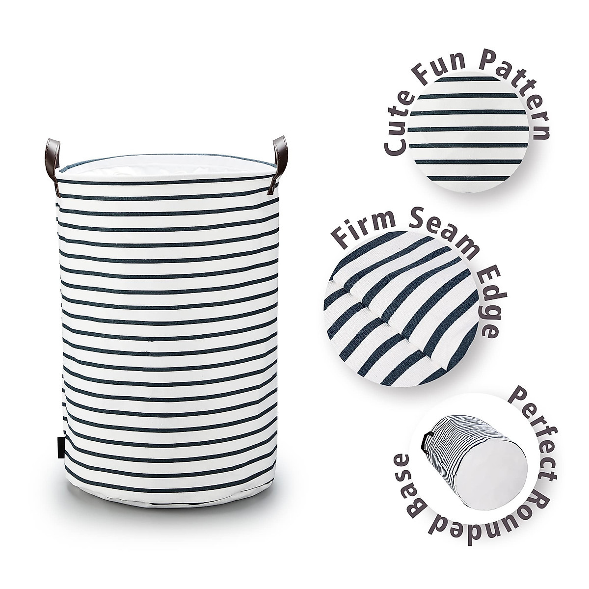 Caroeas 18.0-Inches Thicken Laundry Basket, Waterproof Large Laundry Basket Drawstring Closure, Collapsible Laundry Basket Soft Leather Handles, Laundry Hamper Easy Storage, Clothes Hamper