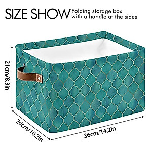 xigua Teal Moroccan with Gold Line Storage Baskets,Large Decorative Collapsible Rectangular Canvas Fabric Storage Bin for Home Office(15x11x9.5inch,2 Pack)