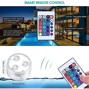 TTKTK Mini Submersible LED Pool Lights with Remote, 16 Colors Changing Underwater Lights Battery Operated, IP68 Waterproof Hot Tub Lights for Fountain Pool Christmas Party-10 Pack