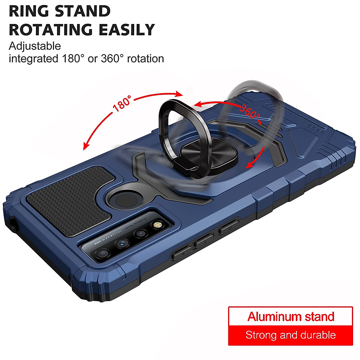Ailiber for TCL 30XE 5G Phone Case, TCL 20R 5G Case with Screen Protector, Ring Kickstand for Magnetic Car Mount Military Grade, Heavy Duty Full Body Shockproof Protective Cover for TCL 30 XE-Blue