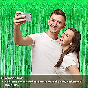 Vanujoy 3 Pack 3.3ft x 6.6ft Green Foil Fringe Backdrop Curtains Party Decoration for Birthday Bachelorette Party Engagement Bridal Shower Baby Shower Graduation