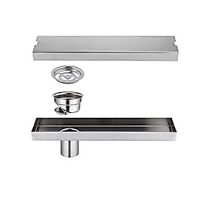 TSHH 12 inch Linear Shower Drain with Plate Cover or Tile Insert,Rectangle Shower Floor Drain Offset Side Outlet Stainless Steel Brushed Finish,11.8x4.3 Inch