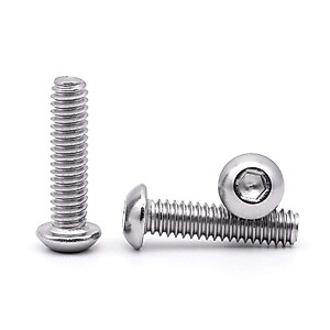M6-1.0 x 8mm Button Head Socket Cap Bolts Screws, 304 Stainless Steel 18-8, Fully Machine Thread, Bright Finish, 25 PCS