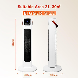 Halybau 24" Tower Ceramic Space Heater with Remote, Digital Thermostat, 1500W PTC Ceramic Heater with Overheat Protection, 3 Modes, 120°Oscillation, Portable Electric Heater, Fast Quiet Heating