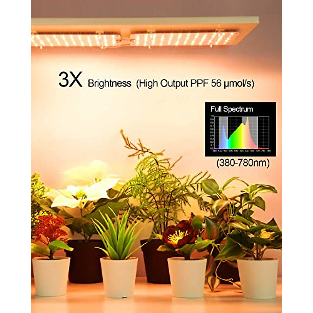 DOMMIA Grow Lights for Indoor Plants, 20W Full Spectrum LED Grow Light with Auto ON & Off Timer, 132 LEDs Sunlike Plant Light for Hydroponics, Succulents & More, Easy to Assemble（2Pcs）