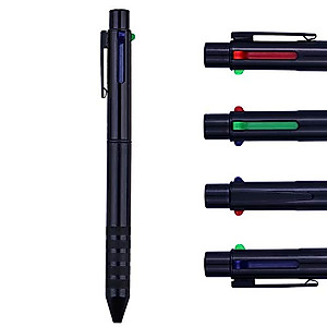 DUNBONG Multi Color Pen Black 4 In 1 Multi function Pen with Black, Blue, Red, Green, Metal Gel Ballpoint Pen, 1-Count (Black)
