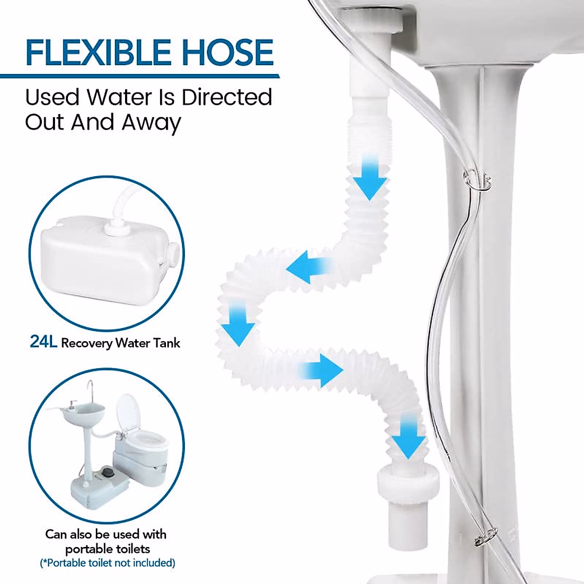 ZHIHUITONG Outdoor Garden Camping Hand Sink with Portable Toilet, Removable Hand Washing Basin Sanitary Ware for RV/Kitchen/Indoor (hand sink with tank)