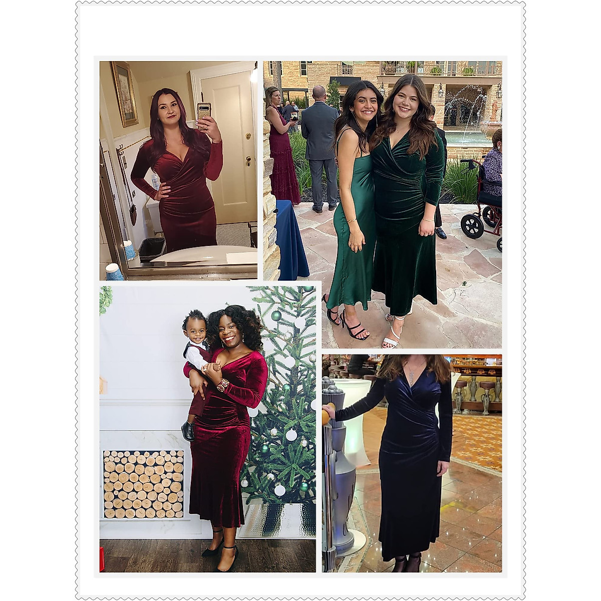 ZABERRY Burgundy Velvet Dress for Women Wedding Guest Ruched Winter New Years Eve Christmas Evening Party Dresses