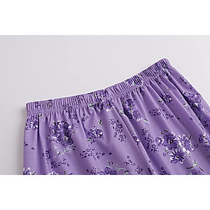 YIJIU Women's Pajama Set Crewneck Short Sleeve Top with Capri Pants Sleepwear Soft Pjs Lounge Sets,Purple,Large