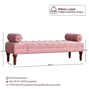 Batohom 60.2" End of Bed Bench,Large Size Bedroom Bench,Upholstered Window Bench with Button-Tufted,Entryway Bench,Storage Bench for Living Room(Pink)
