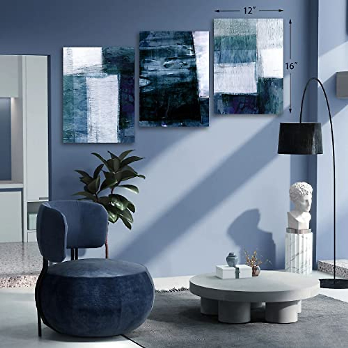 Kaupuar 3 Pieces Canvas Wall Art-Gray Blue Abstract Art Painting-Modern Canvas Artwork Wall Decor Ready to Hang 12''x16'', 3 Pieces