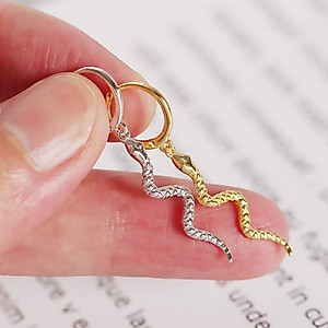 Snake Dangle Small Hoop Earrings 925 Sterling Silver Personalized Punk Drop Animal Earring Huggie Hoops 10mm Hypoallergenic Fashion Ear Jewelry (Silver)