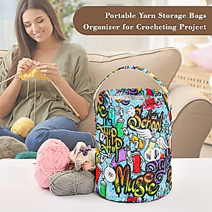 Graffiti Vibes Blue Yarn Storage Organizer,Knitted Yarn Bag,Home Storage,Gifts for Crocheters,Portable Storage Bag