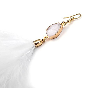 Feather Earring for Women - Light Weight Feather Dagle Earring with Crystal, Gift for Sister Lover (white)