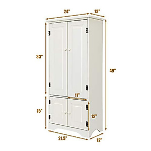 Giantex Accent Floor Storage Cabinet Adjustable Shelves Antique 2-Door Low Floor Cabinet Pantry 24" Lx13 Wx49''H (White)