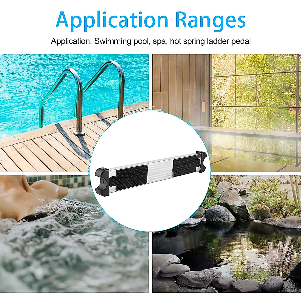 Pool Ladder Steps Replacement, 304 Stainless Steel Thickened Ladder Pedal with Nonslip Rubber Pad, Swimming Pool Ladder Steps for Hot Spring Pool