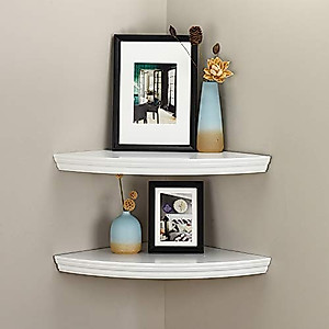 WELLAND Modern Wall Monted Corner Shelves, Corner Display Floating Shelf for Bedroom Office Home Décor Accents Set of 2 (White)